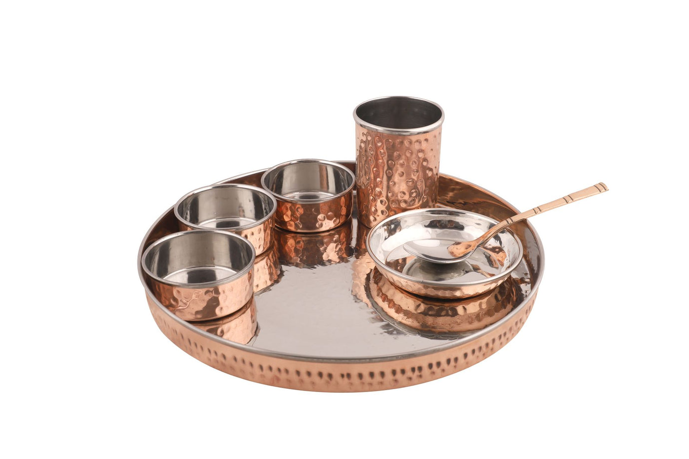 Copper Thali Dinner Set, SS Interior, Premium Thali Set, 12", 7 Pieces ...