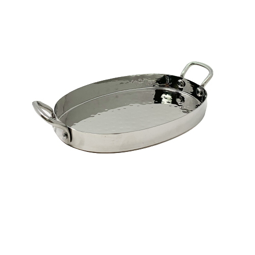 Stainless Steel Hammered Flat Oval Serving Pan, #1, 8", 450 ML, Double ...
